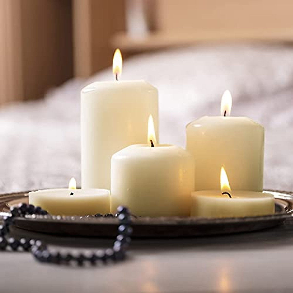 MISSYO 6 Pack 3x3 Inch Pillar Candles, 35 Hours Dripless Smokeless Unscented Candles for Home Weddings Restaurant Spa Church and Emergency Ivory