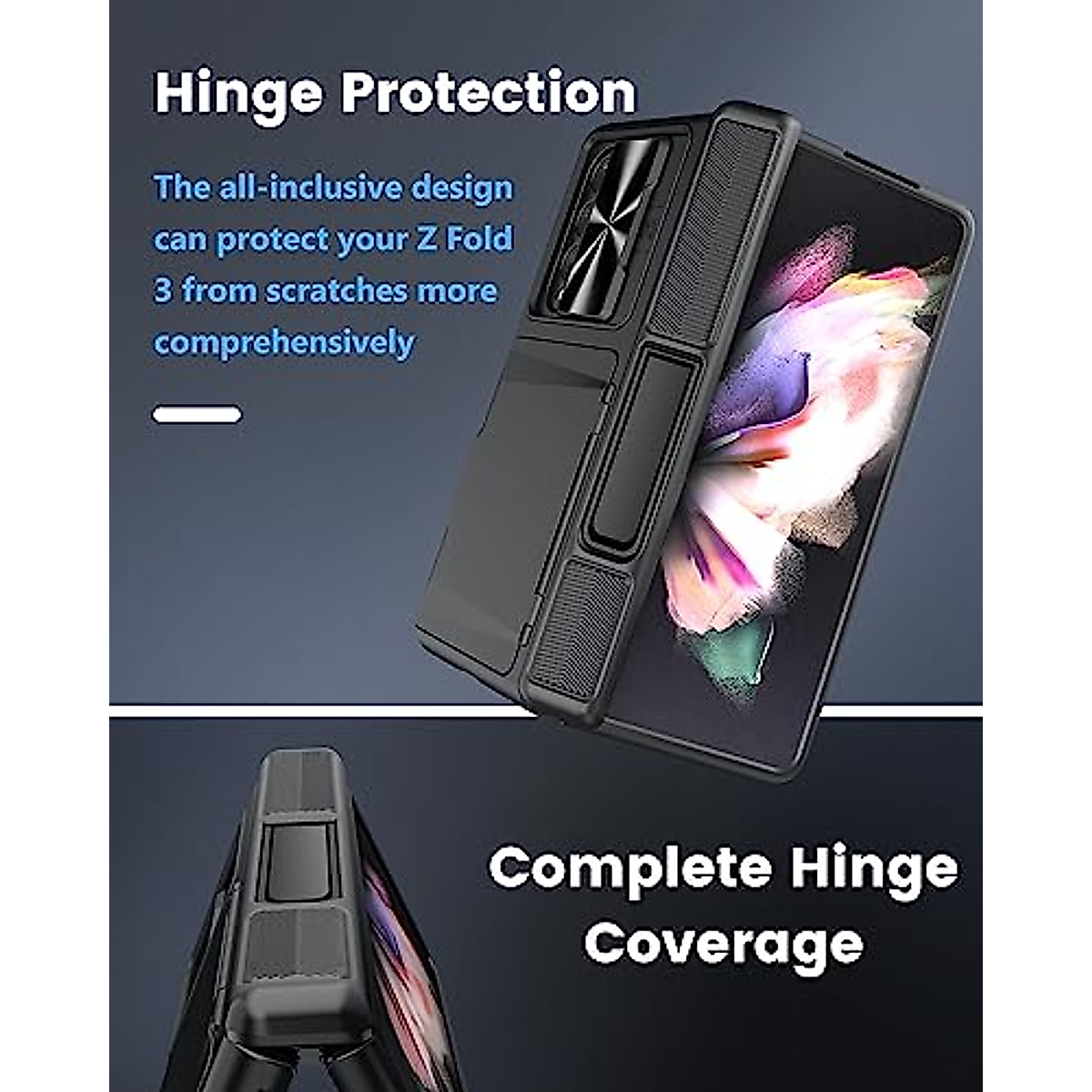 Viaotaily for Samsung Galaxy Z Fold 3 Case with Card Holder & Kickstand & Slide Camera Protection, Built-in Screen Protector & Hinge Protection, Durable Shockproof Wallet Phone Case for Z Fold 3,Black