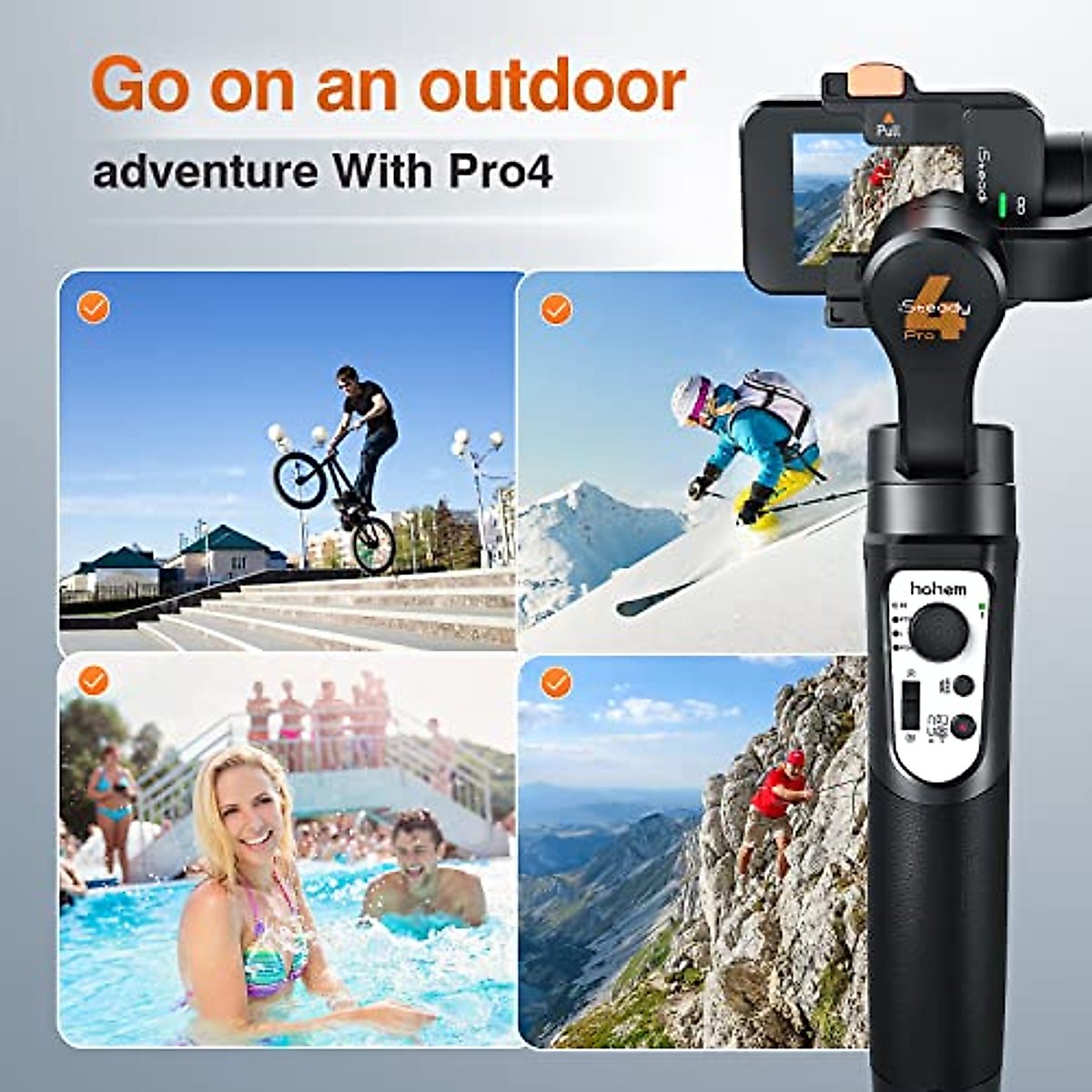 3 Axis Gimbal Stabilizer for Gopro Hero 11/10/9, Handheld Stabilizer for Gopro for Video Recording,IPX4 Waterproof, Bluetooth Control, Compatible with Osmo Camera, YI Cam, Insta360, hohem iSteady Pro4