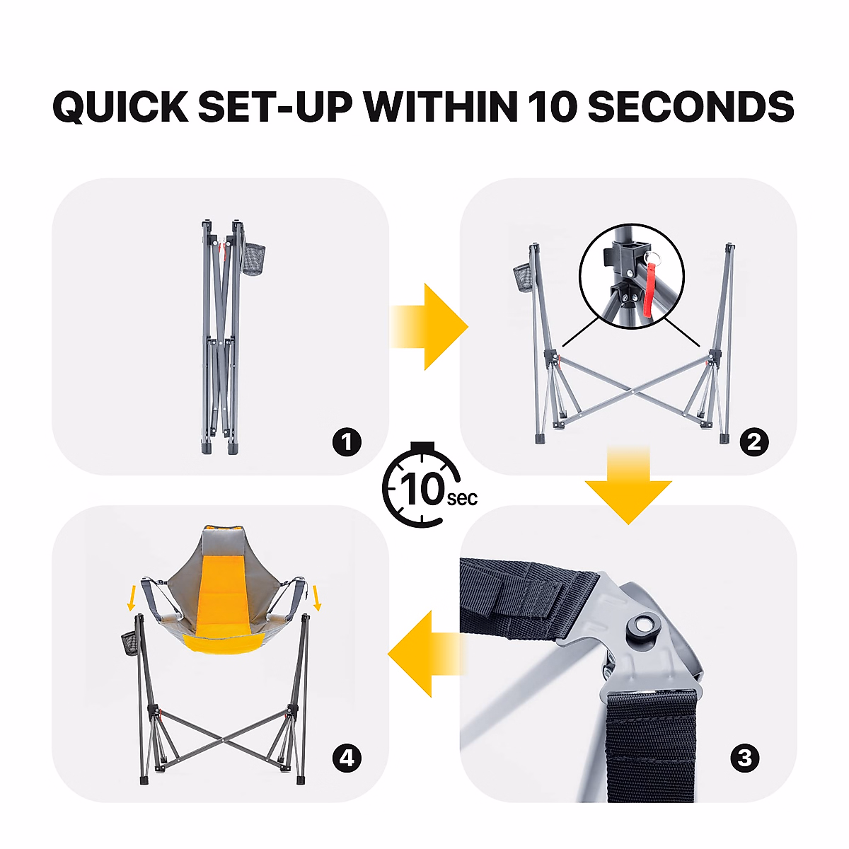 Stream Design Portable Swing Hammock Chair | Foldable Recliner Rocking Lounger with Headrest and Drink Holder | For Outdoor & Sports, Beach, Lawn, Hunting, Tailgating, Fishing | Supports 300 Lbs