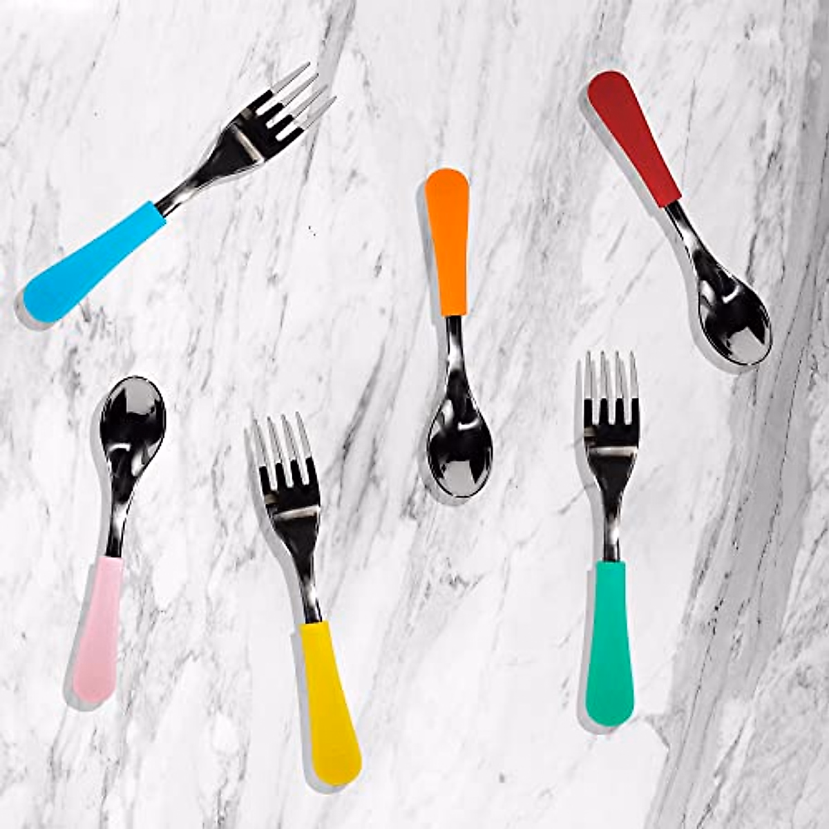 Avanchy® Baby Fork Set, Stainless Steel and Silicone Spork Utensils, Toddler Baby Led Weaning Silverware Cutlery Flatware, Kids First Self Feeding 2 Pack, Pink Spoon, Fork