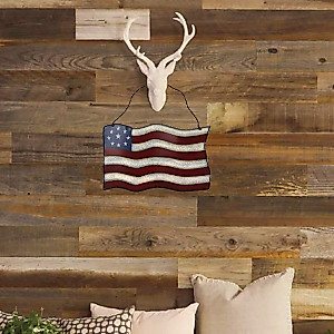 Rustic Metal Antique Hanging American Flag Wall Decor Patriotic Garden Porch Indoor Outdoor Wall Art, 4th of July Decoration