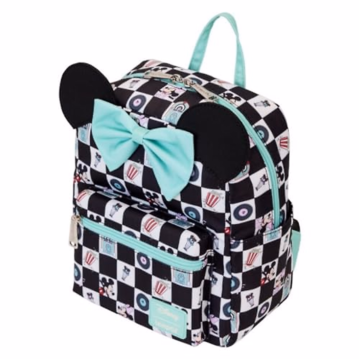 Loungefly Mickey & Minnie Date Night Diner Checkered All-Over Print Nylon Mini Backpack