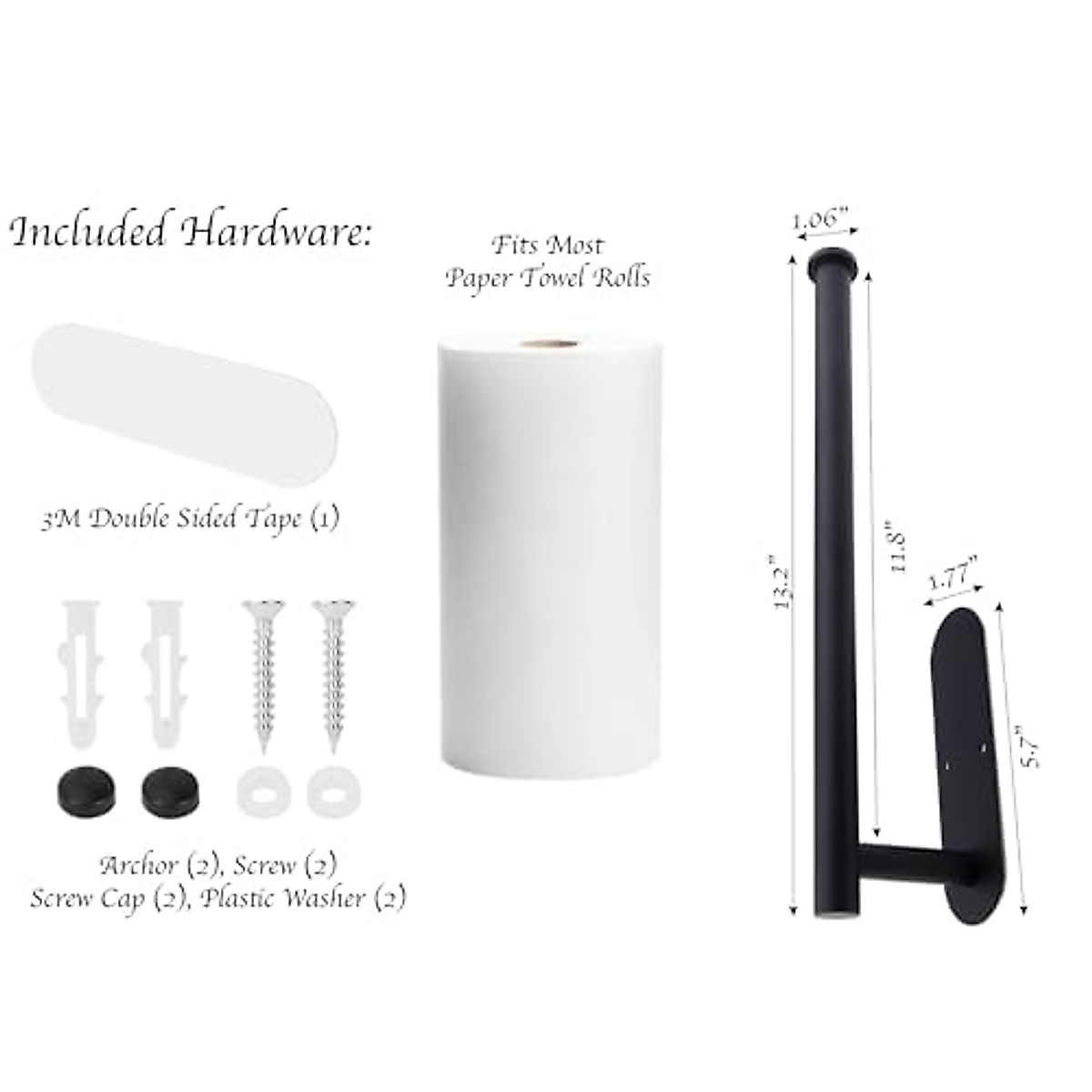 Remarkable Home Paper Towel Holder - Self-Adhesive Or Screw Mounted for Under Cabinet Or Wall, Great for Kitchen, RV, Bathroom and Garage (Black)