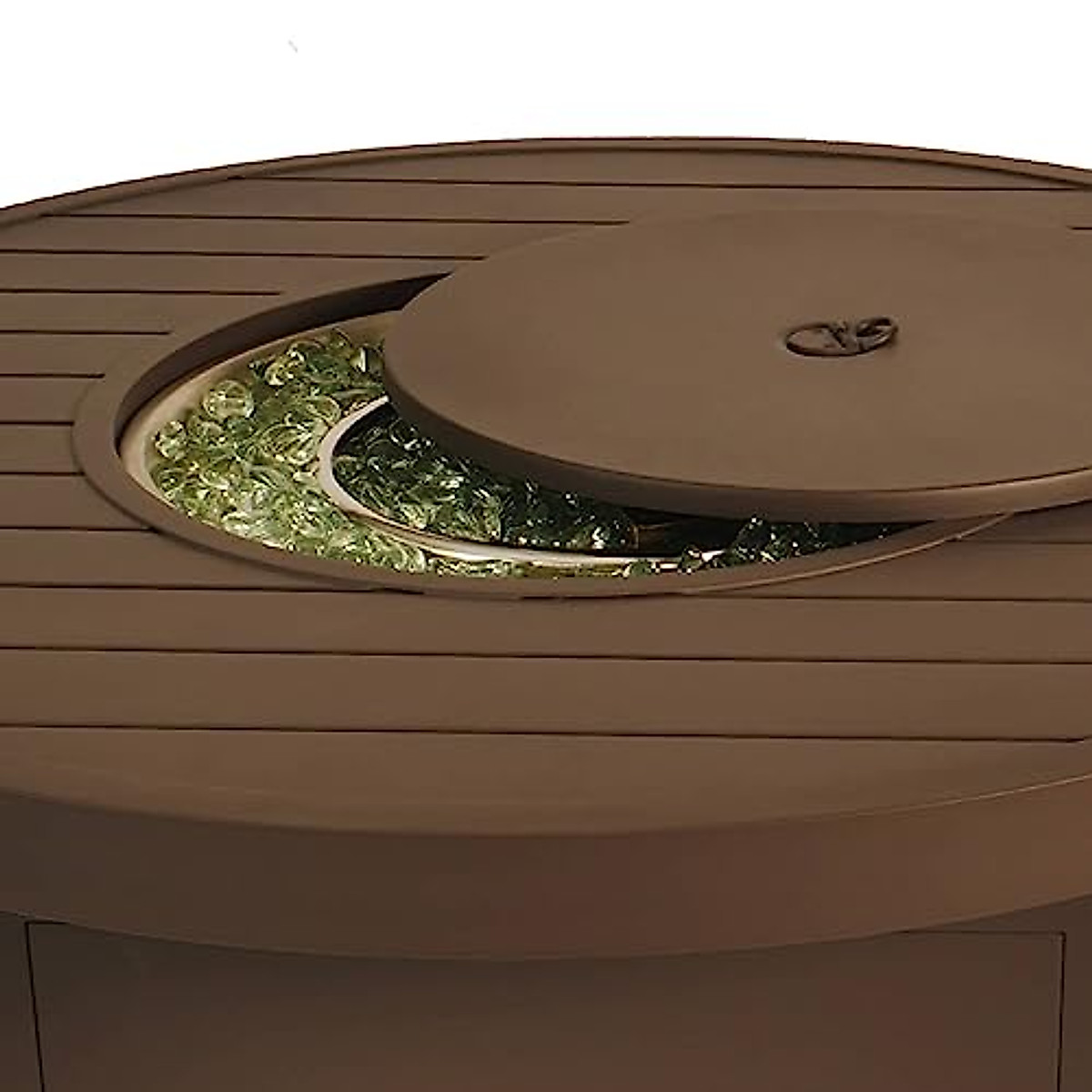 Bluegrass Living GN3R111S 50,000 BTU Round Propane Fire Pit Table for Patio & Deck Use, Aluminum & Wicker, Includes Glass Beads, Wind Guard, Protective Cover, 42-in. x 26-in., Brown