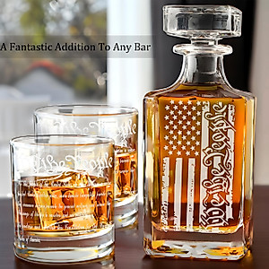 Whiskey Decanter Set for Men, We The People Decanter Set with Glasses, Engraved American Flag Decanter for Liquor Bourbon Gifts for Men Unique Birthday Father's Day Gifts for Men Dad