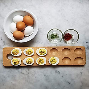 HigherHuman Reversible Wood Deviled Egg Tray and Charcuterie Board Cheese Serving Platter