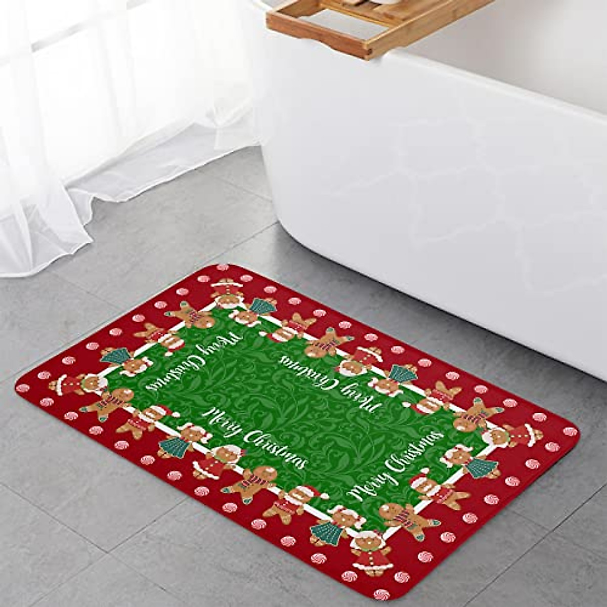 Libaoge Kitchen Mat Rug Set of 2 Merry Christmas Gingerbread Man Green and Red Runner Rug Anti-Fatigue Comfort Memory Foam Standing Mat Non-Slip Floor Door Mat for Bathroom Bedroom 18x30in+18x60in