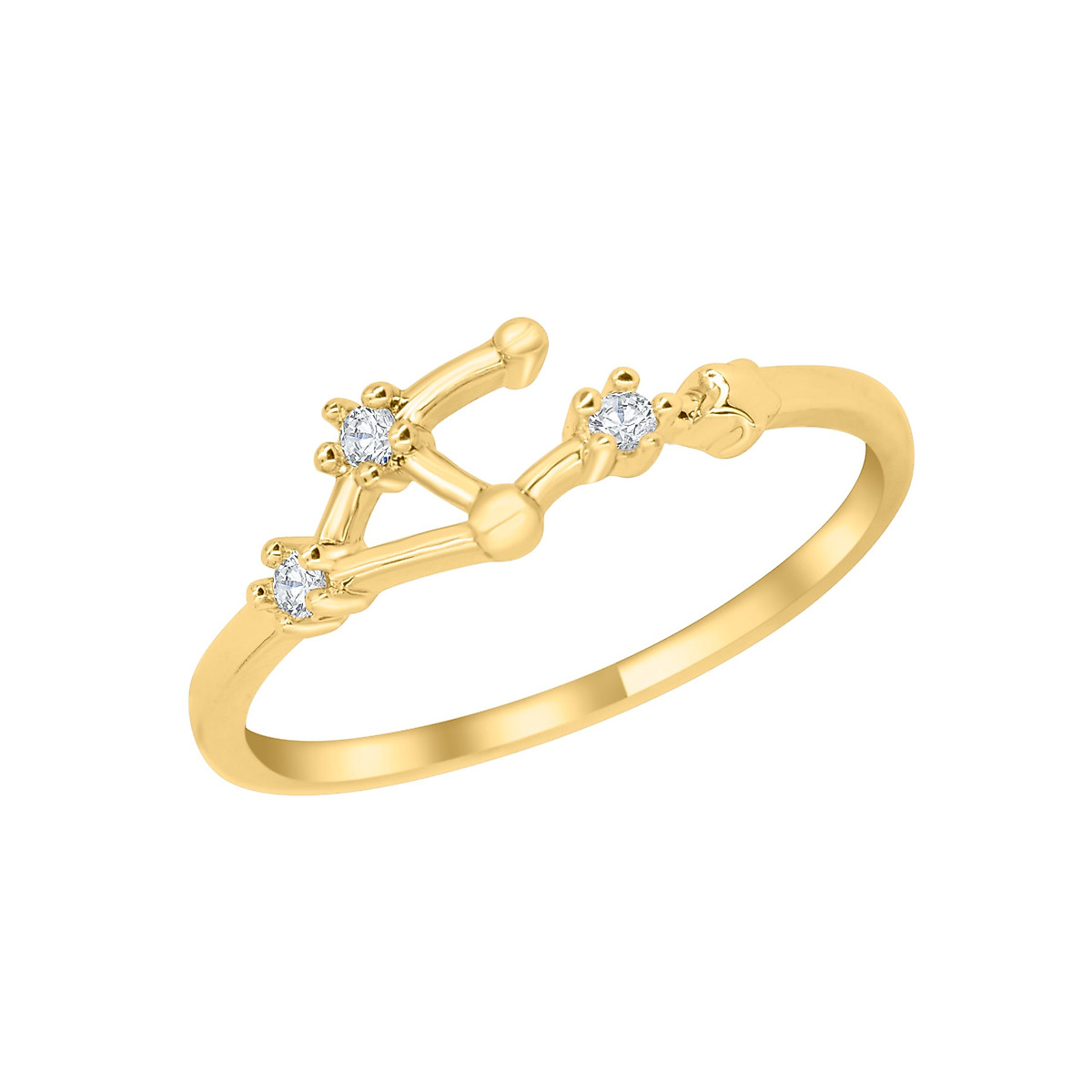 Zodiac Constellation Ring with Cubic Zirconia Stones Made of Zinc, Steel & Brass (Libra & Gold, 8)