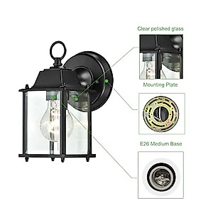WISBEAM Outdoor Wall Lantern, Wall Sconce as Porch Lighting Fixture, Aluminum Housing Plus Glass, Wet Location Rated, ETL Qualified, 2-Pack