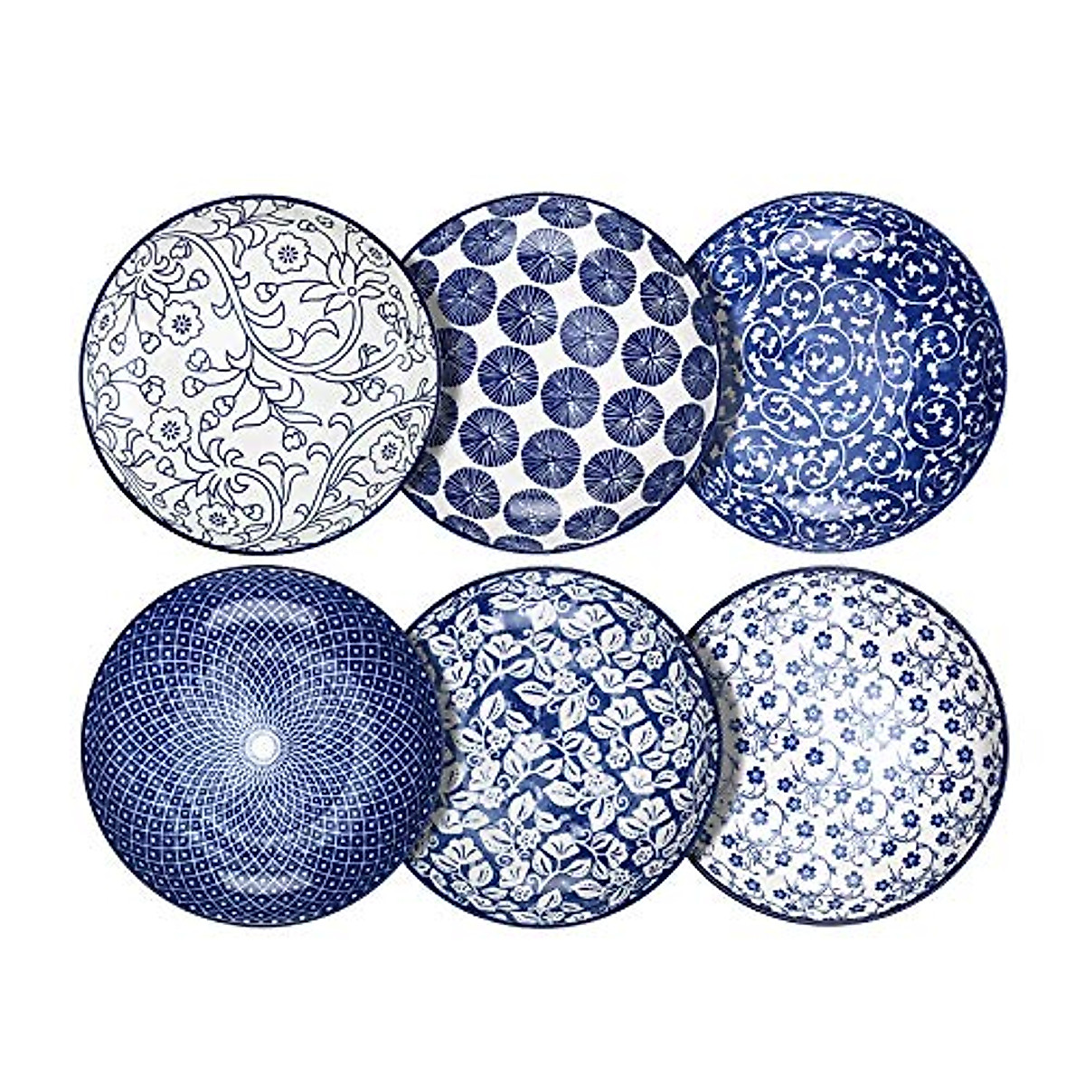 Selamica Porcelain Salad Pasta Bowls, Serving bowls, Microwave & Dishwasher Safe, Sturdy & Stackable - 26 Ounce, Set of 6, Vintage Blue