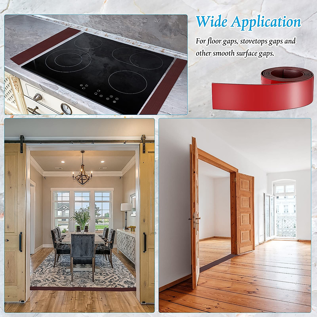 10 Ft Vinyl Floor Transition Strip 3 Wide Flat Self Adhesive Cover Strips Threshold Cover Flooring Gap Trim Laminate Floor Transition Strip for Threshold and Doorway, Wood Grain Design (Red)