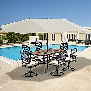 NSdirect Outdoor Swivel Chairs Set of 2, Patio Dninning Chairs with Cushion, Black Metal Bistro Arm, Rocking Chairs for Garden Backyard Lawn, Black and Khaki