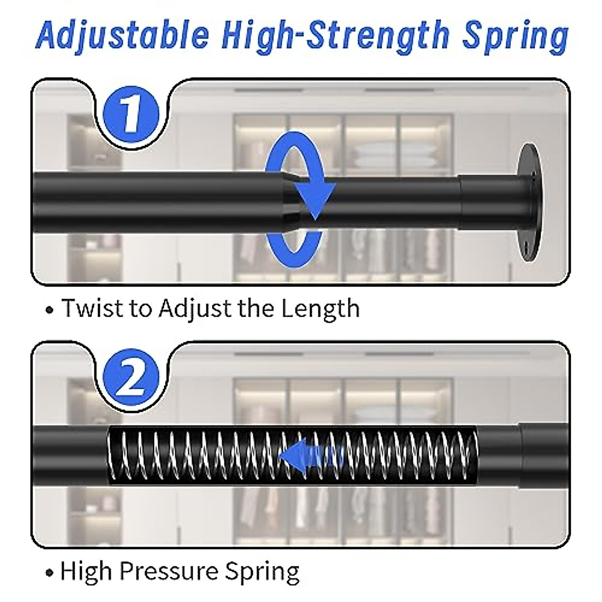 Closet Rods for Hanging Clothes - Heavy Duty Closet Poles 43-74 Inches - Adjustable Closet Rod Extender Hanging - Space Saving Closet Bar for Hanging Clothes, Laundry Room, Mud room, College Dorm