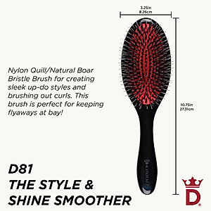 Denman Style and Shine Hair Brush for Slick Back Looks and Adding Glossy Shine to Hair with Soft Nylon Quill Boar Bristles for Sleek Smoothing, Detangling and Styling – Black, D81M