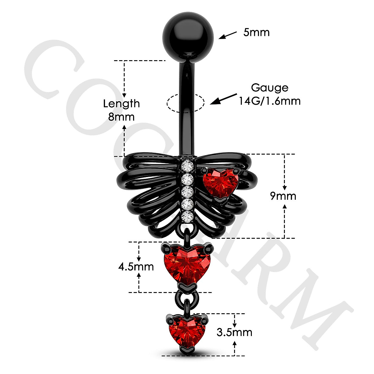 COCHARM 14 gauge Halloween Belly Button Rings Black Skeleton Belly Button Ring Surgical Steel Skull Belly Rings for Women