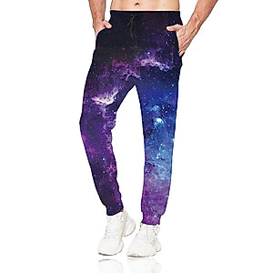 Belovecol Bright Galaxy Sweatpants for Men Novelty 3D Print Jogger Pants with Pocket Active Stretchy Sweat Pant Trousers L