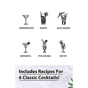 KITESSENSU Cocktail Recipe Shaker - Martini Recipes Measured Plastic Cobbler Shaker with Cap and Built In Strainer - Best Gift for Beginner