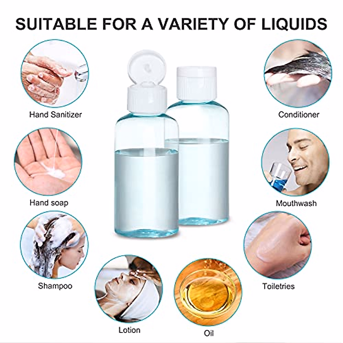 100 Pack 1.7oz/50ml Plastic Empty Squeeze Bottles with Flip Cap Hand Sanitizer Bottle small travel Size bottles Refillable Container for Shampoo Lotion Cream Body Soap Baby Shower Weeding Party Favors