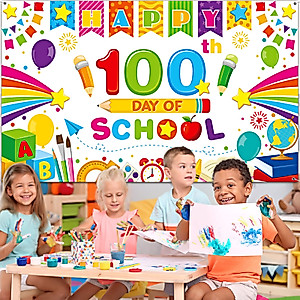 100 Days of School Decoration Banner Happy 100th Day of School Party Backdrop Photography Background for Kids Student Kindergarten Preschool Primary School Party, 72.8 x 43.3 Inch (White)
