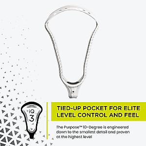 Epoch Women's 10-Degree Elite Lacrosse Unstrung Head for Attack/Midfield Power Players, Bottom Rail Design with Stiff Flex iQ3, Knot Lock Technology for Optimum Control and Feel, Made in USA