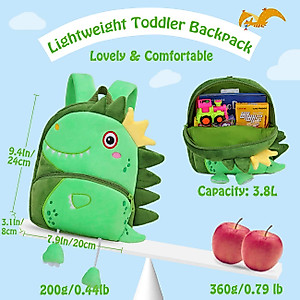 Toddler Backpack,Cute Plush Small Preschool Backpack with Leash Gift for Little Boys Girls Kids with Chest Strap Pink Dinosaur