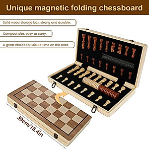 BA1 56Pcs Chess and Checkers Set Chess Game Set Wooden 2-in-1 Board Game Magnetic Travel Chess Board Game Portable Board Games Accessories with Drawstring Storage Pouch for Kids Adults BA1