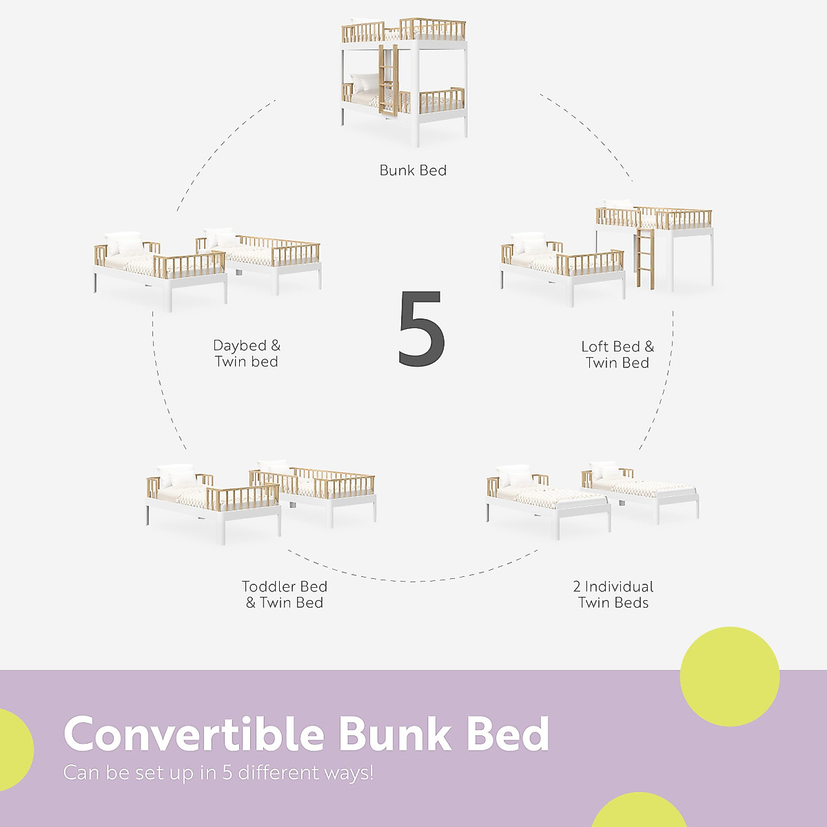 Storkcraft Next Santos Twin-Over-Twin 5-in-1 Convertible Bunk Bed (White with Natural) – GREENGUARD Gold Certified, Converts to Loft Bed and Twin Beds, Modern Style for Kids Room