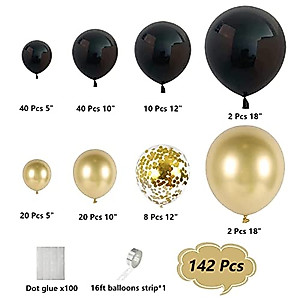 Black And Gold Balloon Garland Arch Kit, Total 142 Pcs 18" 12" 10" 5" Latex Balloon Set for Shower Birthday Wedding Bachelorette Party Decorations Supplies