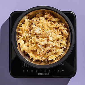 Bonbowl Cooktop + Cookware - Personal Induction Cooktop for Single Servings, Dorm Cooking, Countertop Size, Power Efficient 500 W, Large Bowl 24 oz