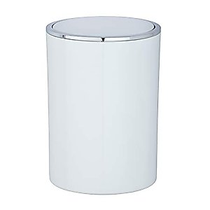 Wenko Inca Trash Can with Lid, Waste Bin with Swing Lid, Small Trash Can, Mini Trash Can, Small Garbage Can, Small Waste Basket, 1.3 Gal, Ø 7.28 x 10.04 in, White