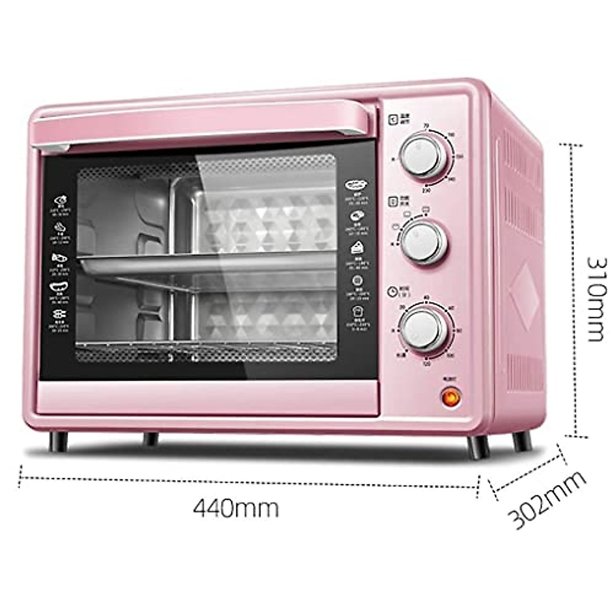 30L Elecric Oven,with Temperature Setting 70-230℃ 120 Minutes Timing 1500W 3 Baking Functions Convection Countertop Toaster Oven (Pink) (Pink) Aesthetic and Practical