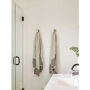 SORWDUERM 2 Pack Gold Robe Towel Hooks for Bathroom Kitchen Wall Mounted Self-Adhesive Hooks Shower Hooks Glass, Mirror, Tile Coat Hat Heavy Duty Rotatable