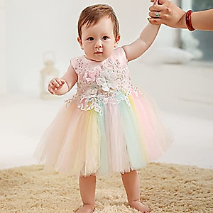 Xangirl Baby Girl Dress Formal Flower Toddler Baptism Christening Tutu Dress for Party Wedding Birthday 0-24 Months