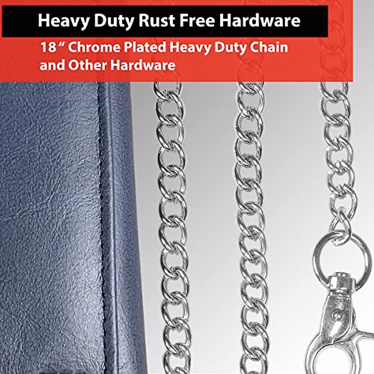 IBRO Motorcycle Chain Wallet for Men – 100% Natural Genuine Leather, Long Trifold RFID Blocking, Credit Card Money Organizer - Men’s Trucker Biker Metal Chain Wallets Steel Blue