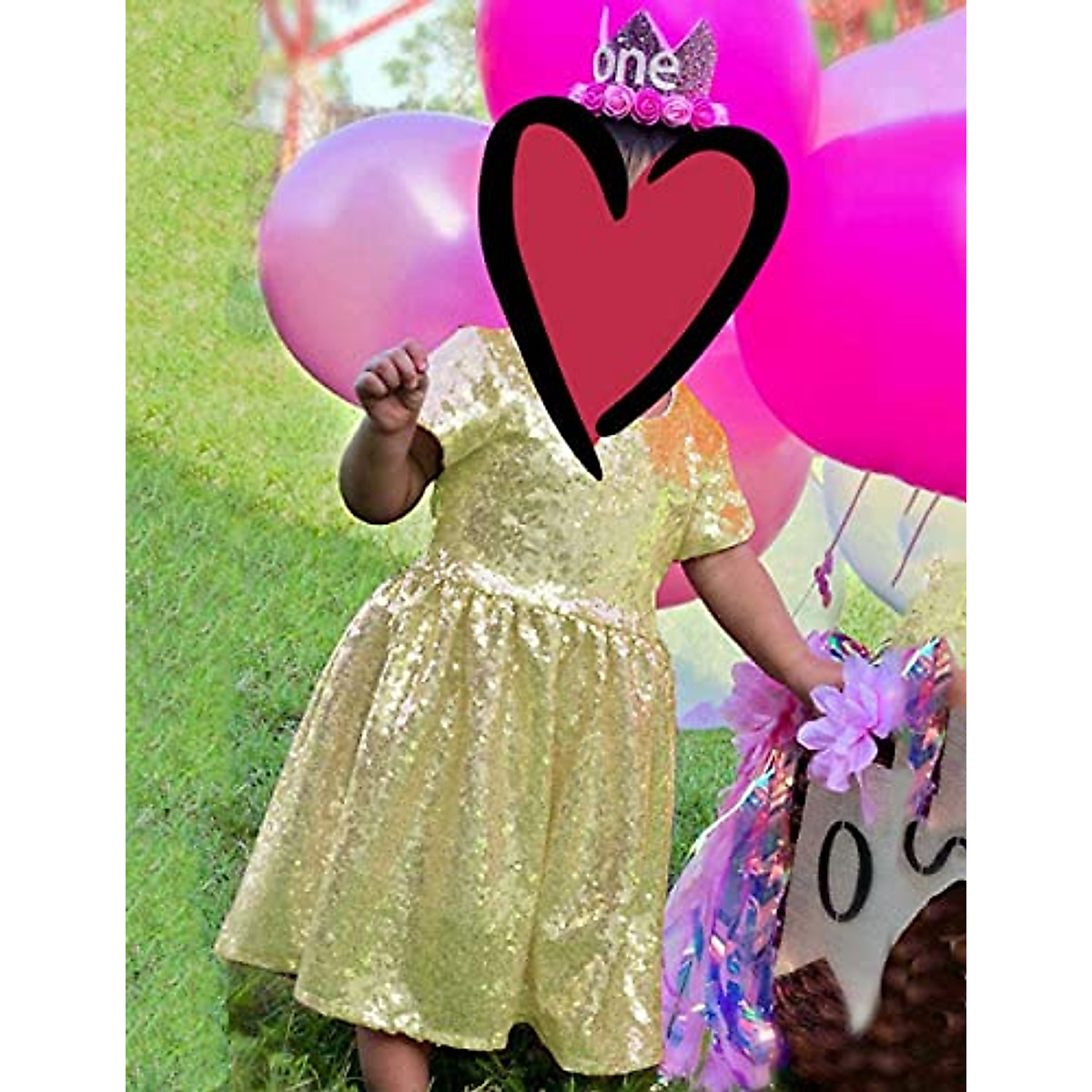 Cilucu Flower Girl Dress Baby Toddlers Sequin Dress Kids Party Dress Bridesmaid Wedding Gown Birthday Dress Gold 2T-3T