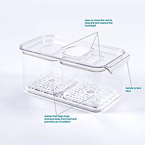 Benzoyl Refrigerator Organizer Bins Lettuce Keeper, Stackable Food Storage Bins Fridge Produce Saver with Removable Drain Tray, Keep Fresh Clear Containers for Berry, Fruits, Veggie -3 Pack