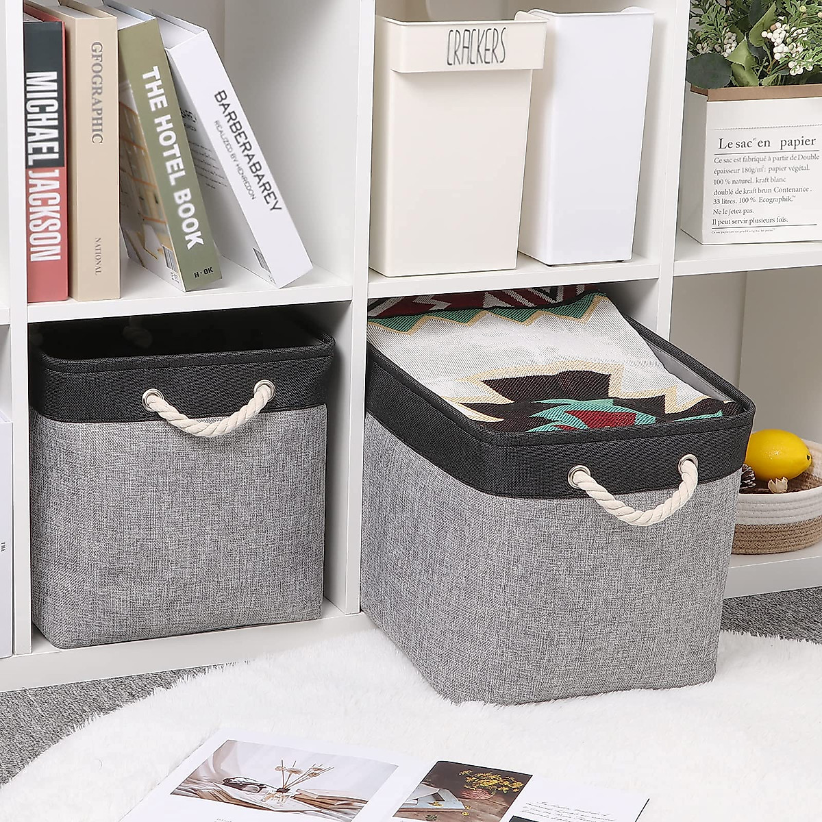 Bidtakay Baskets Set Fabric Storage Bins-Black&Grey Bundled Baskets of 2 Large Baskets 16" X 11.8" X 11.8" + 6 Small Baskets 11.8" X 7.8" X 5"