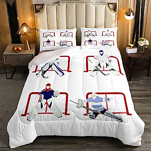 Feelyou Ice Puck Game Comforter Set Ice Hockey Sports Player Bedding Set Set for Kids Teens Bed Sheet Set Splash Ink Bed Cover Black Gaming Room Decor 3Pcs with 3 Pillow Case Queen Size Boys
