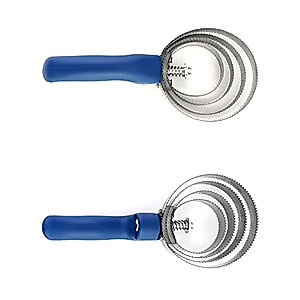 QWORK Double Sided Curry Comb, 2 Pack 4 Rings Stainless Steel Curry Comb with Soft Touch Grip, Blue