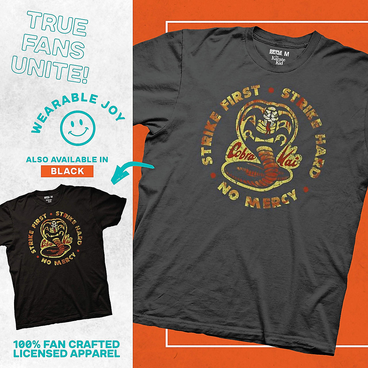 Ripple Junction Karate Kid Men's T-Shirt X-Large Charcoal Strike First Logo Officially Licensed