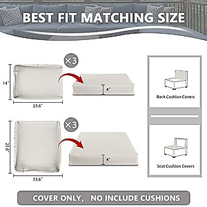 SUSIE'S GARDEN 6p Outdoor Cushion Slipcovers Outdoor Patio Cushions Covers Replacement Waterproof with Zipper for 3-Seat Outdoor Rattan Sofa Patio Furniture Cushion Covers Grey, Covers Only