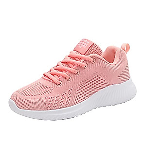 Women's Breathable Sneakers Fashion Solid Color Lace-up Steel Toe Running Shoes Lightweight Soft Sole Athletic Tennis Shoes Pink