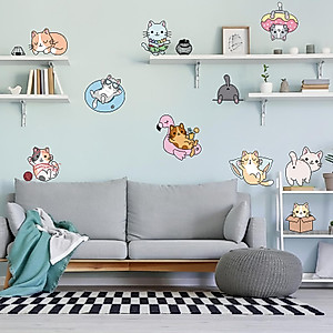 SUPERDANT Cartoon Cats Wall Stickers 10 Styles Colorful Cute Cat Decals Animal Wall Stickers Decor Vinyl Wall Decor Stickers DIY Wall Art Anime Nursery Murals for Kids Bedroom Decor