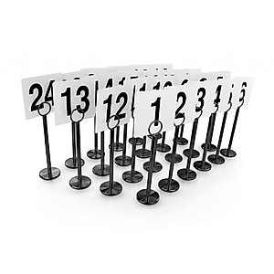 New Star Foodservice 27693 Ring Clip Table Number Card Holders, w/Number Cards, 1 to 24, Set of 24, 8-Inch, Black Stand