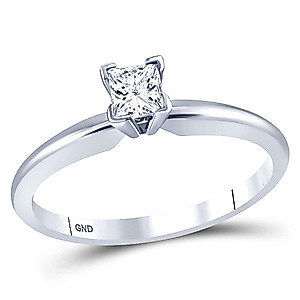 The Diamond Deal 14kt White Gold Womens Princess Diamond Solitaire Bridal Wedding Engagement Ring 1/3 Cttw
