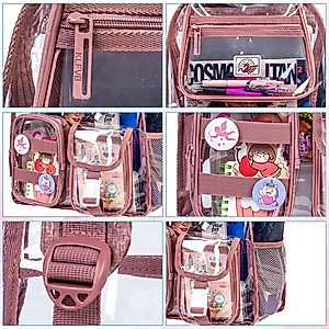 Clear Backpack for Girls Women, Heavy Duty PVC Transparent BookBag, Cute See Through School Bags for Teens Elementary - Pink