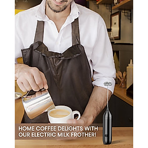 Homradise Milk Frother Rechargeable, Electric Milk Frother Handheld USB-C Powerful Coffee Frother Milk Foam Maker for Coffee Latte, Cappuccino, Mocha, Macchiato, Frappe and Protein Powder -Black