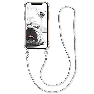 kwmobile Case Compatible with Apple iPhone 11 Pro Max - Crossbody Case Clear Transparent TPU Phone Cover with Metal Chain Strap - Transparent/Silver