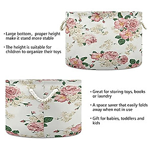 Kigai Cotton Rope Basket Floral Peony Flower Large Storage Basket for Toys Blanket Baby Laundry Basket for Nursery, Closet, Bedroom, Home Organization